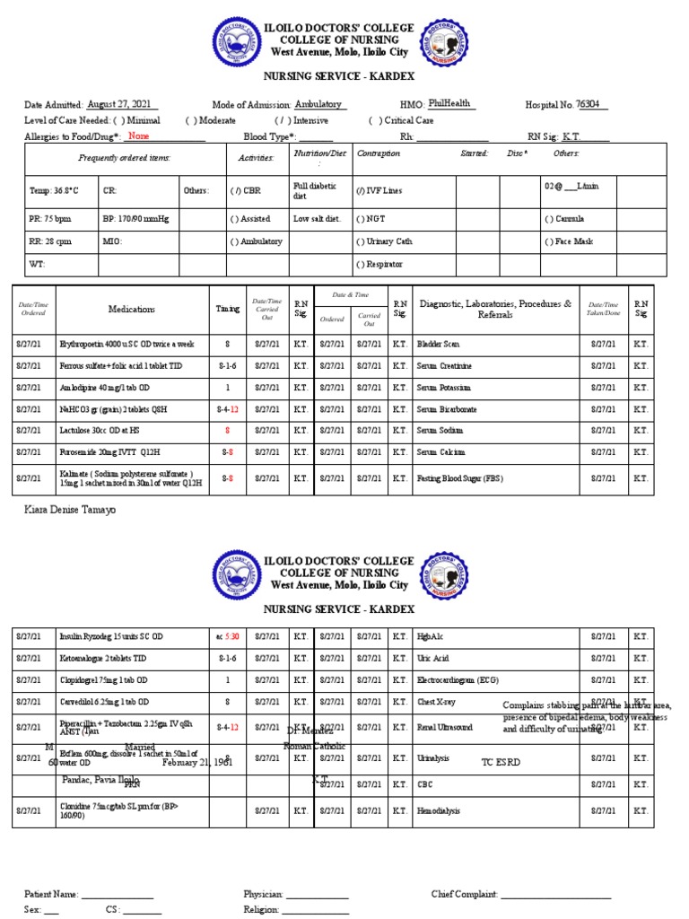 Kardex - End Stage Renal Failure | PDF | Medicine | Medical Specialties