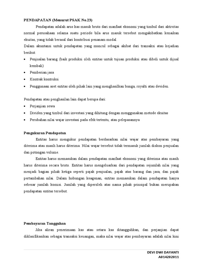 Pengakuan dan Pengukuran Pendapatan PSAK 23 | PDF