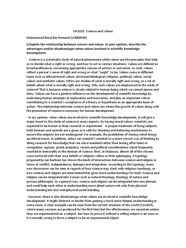 Science and Values: Pros and Cons | PDF | Value (Ethics) | Science