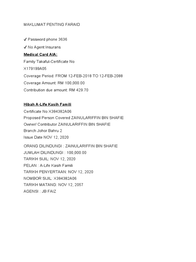 Maklumat Penting Faraid | PDF