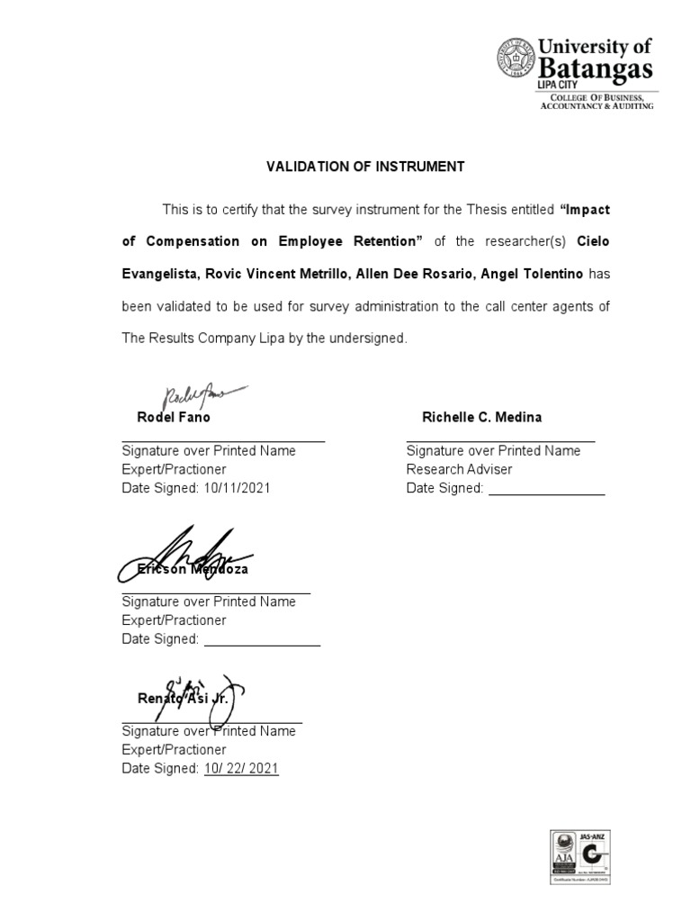 Validation of Instrument | PDF
