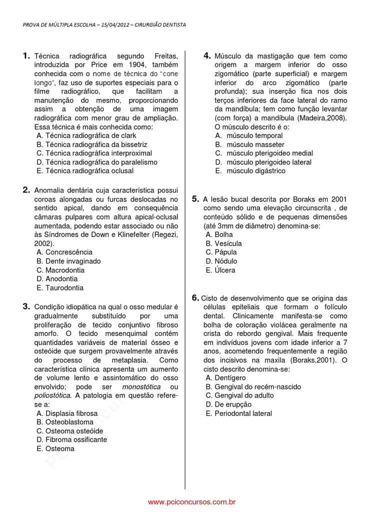 Prova Cirurgiao Dentista | PDF | Dente | Odontologia