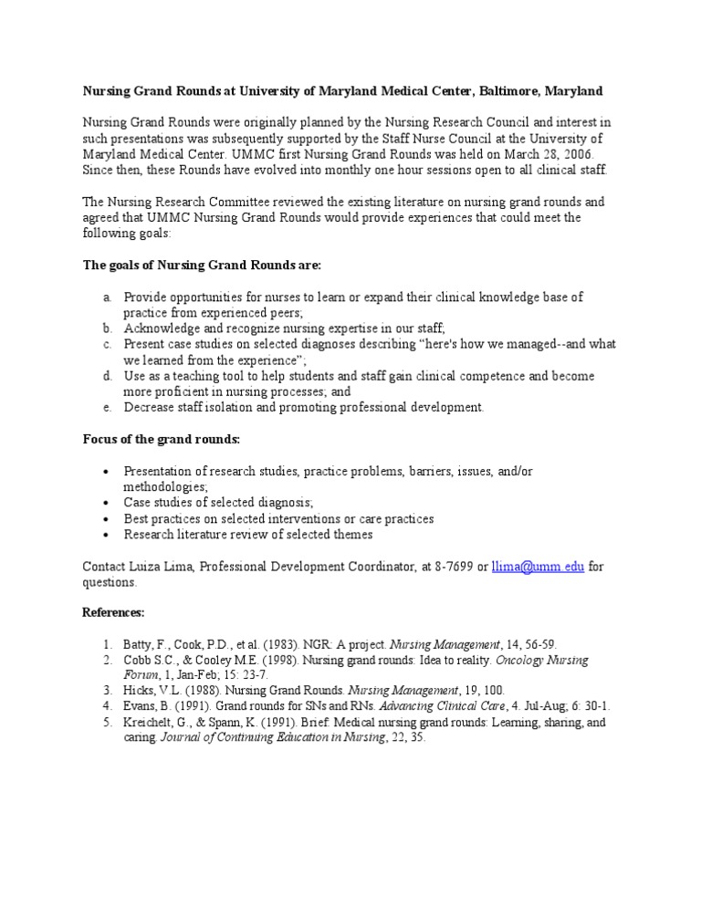 UMMC Nursing Grand Rounds Overview | PDF