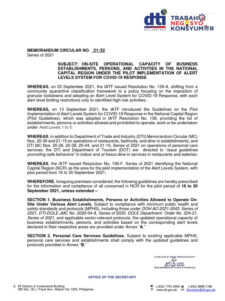 Memorandum - Circular - No - 21-32 (DTI Operational Capacity Under ...