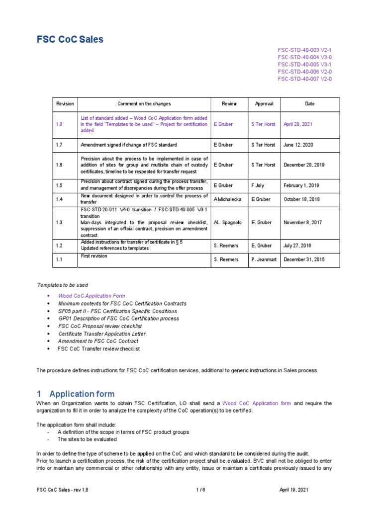 Sales - FSC Coc | PDF | Forest Stewardship Council | Audit