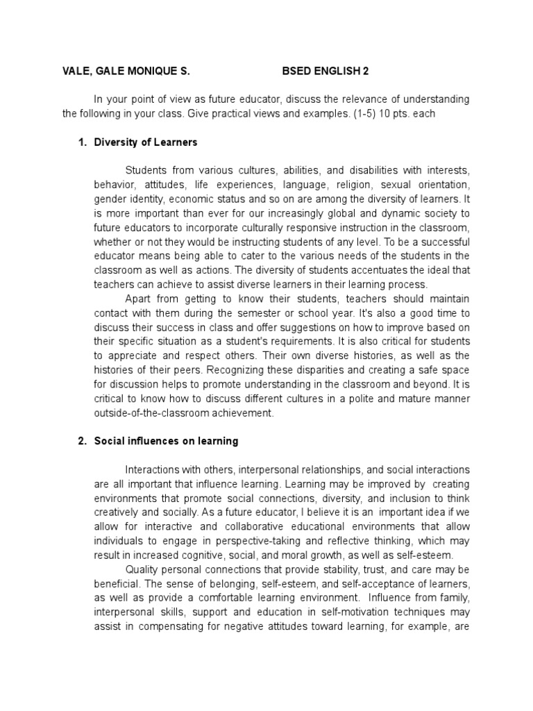 Vale, Gale Monique S. Bsed English 2 | PDF | Learning | Teachers