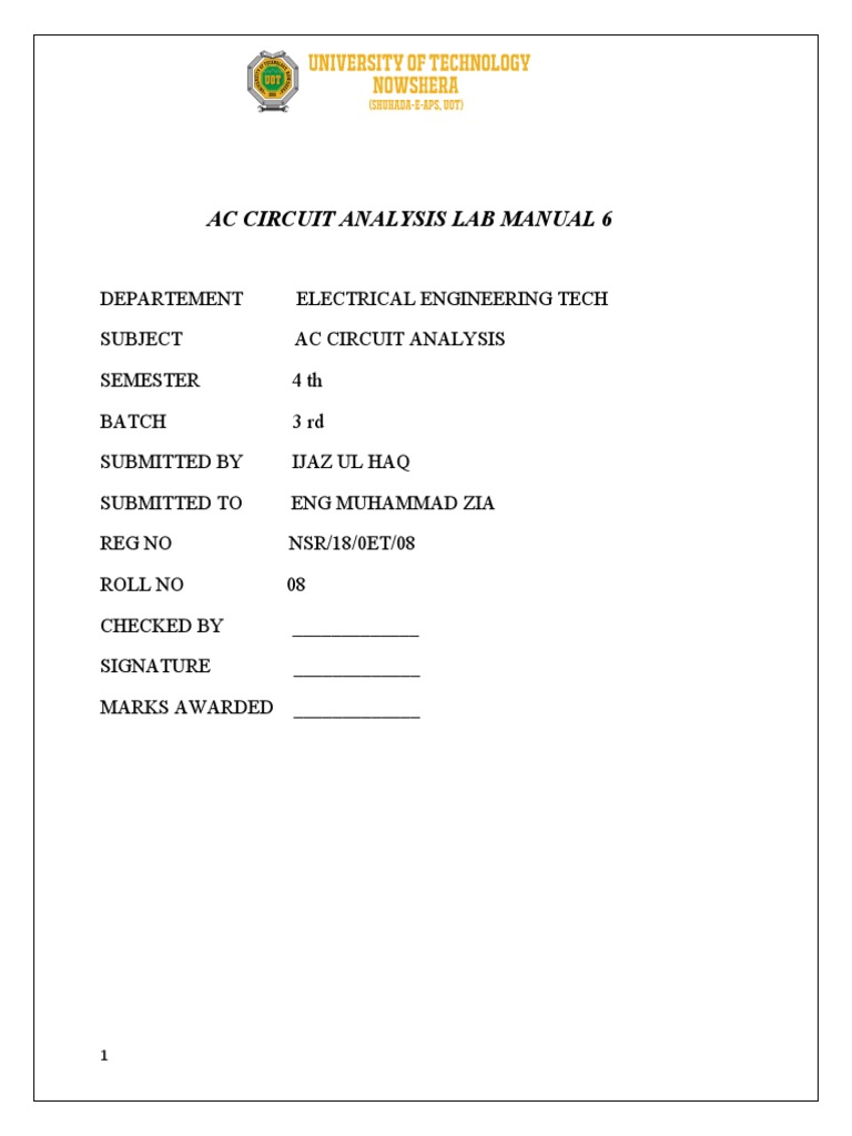 Ac Circuit Analysis Lab Manual 6 | PDF | Electrical Network | Capacitor