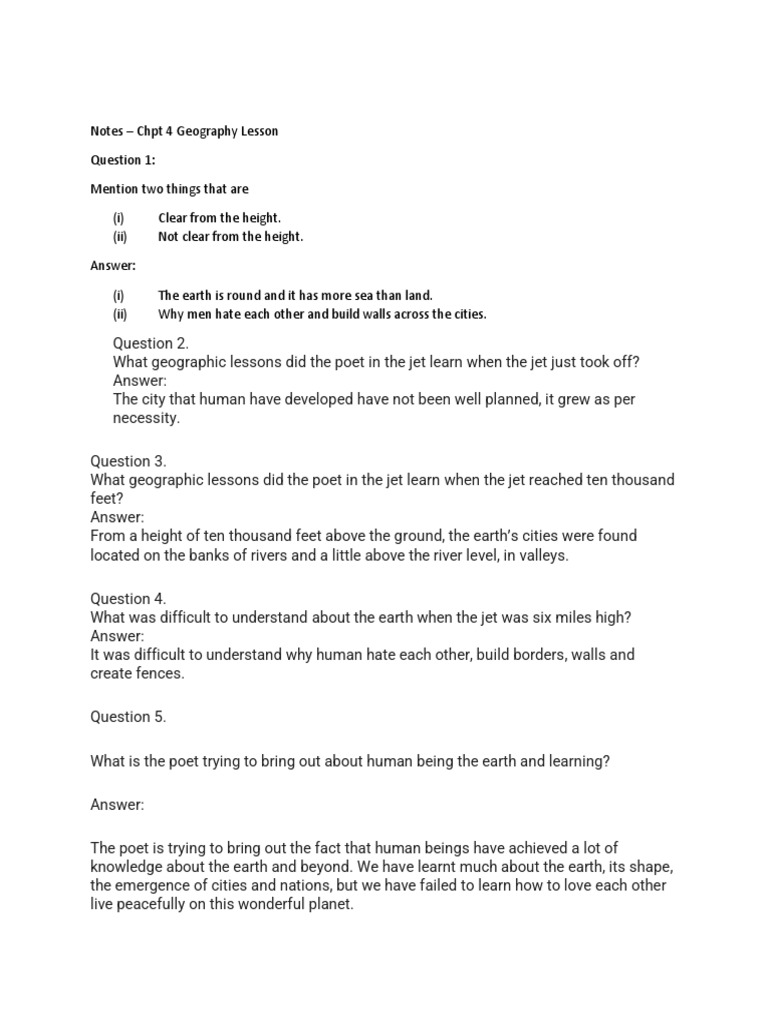 Notes - CHPT 4 Geography Lesson | PDF