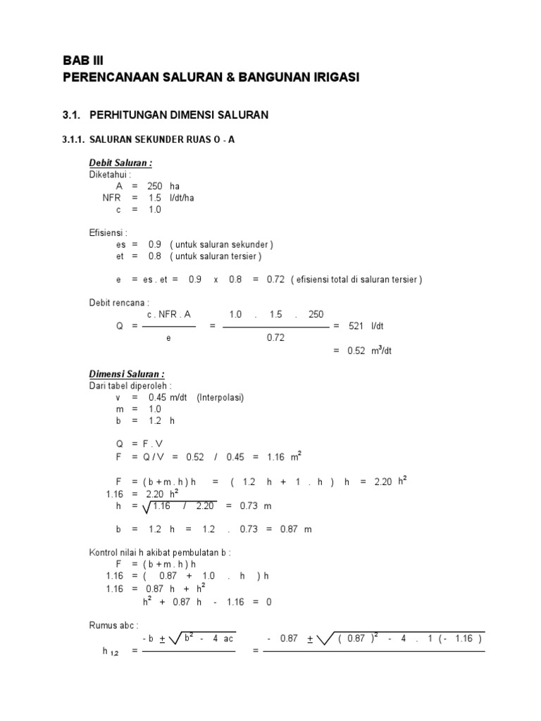 Dimensi Saluran Irigasi dan Perencanaan | PDF