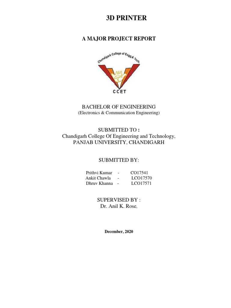 3D Printer: A Major Project Report | PDF | 3 D Printing | Computing