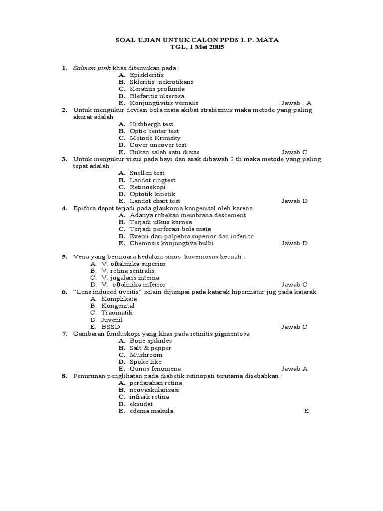 Soal Calon PPDS 1 Mei 2005 | PDF