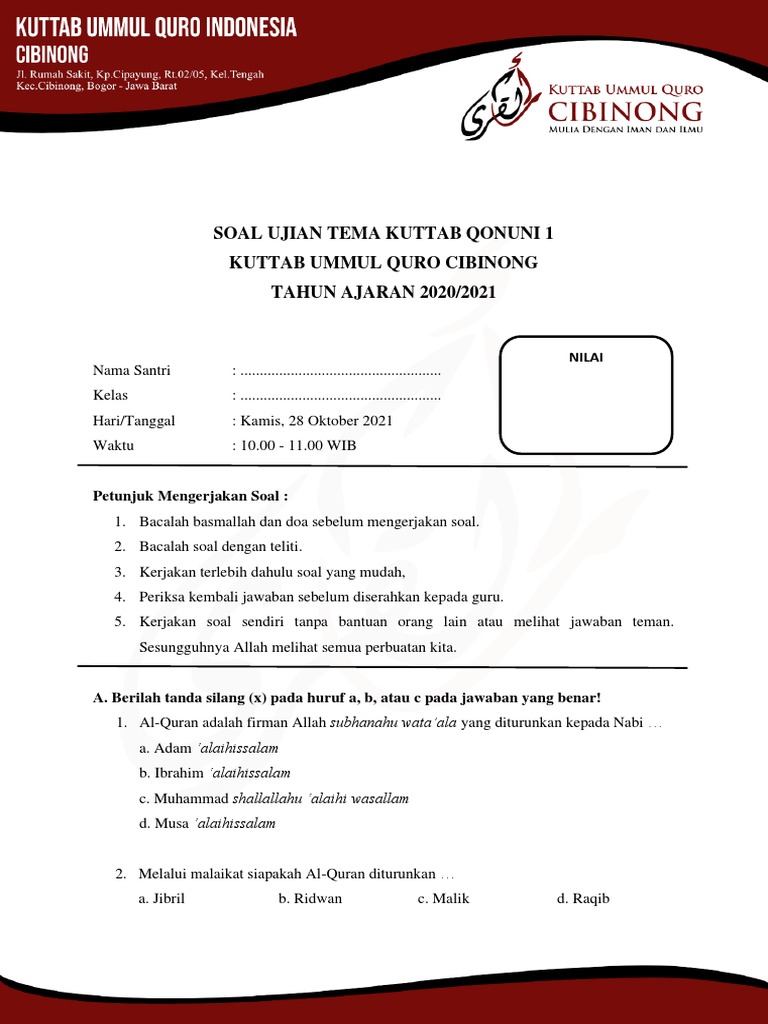 Ujian Tema Qonuni 1 (28 Oktober 2021) | PDF