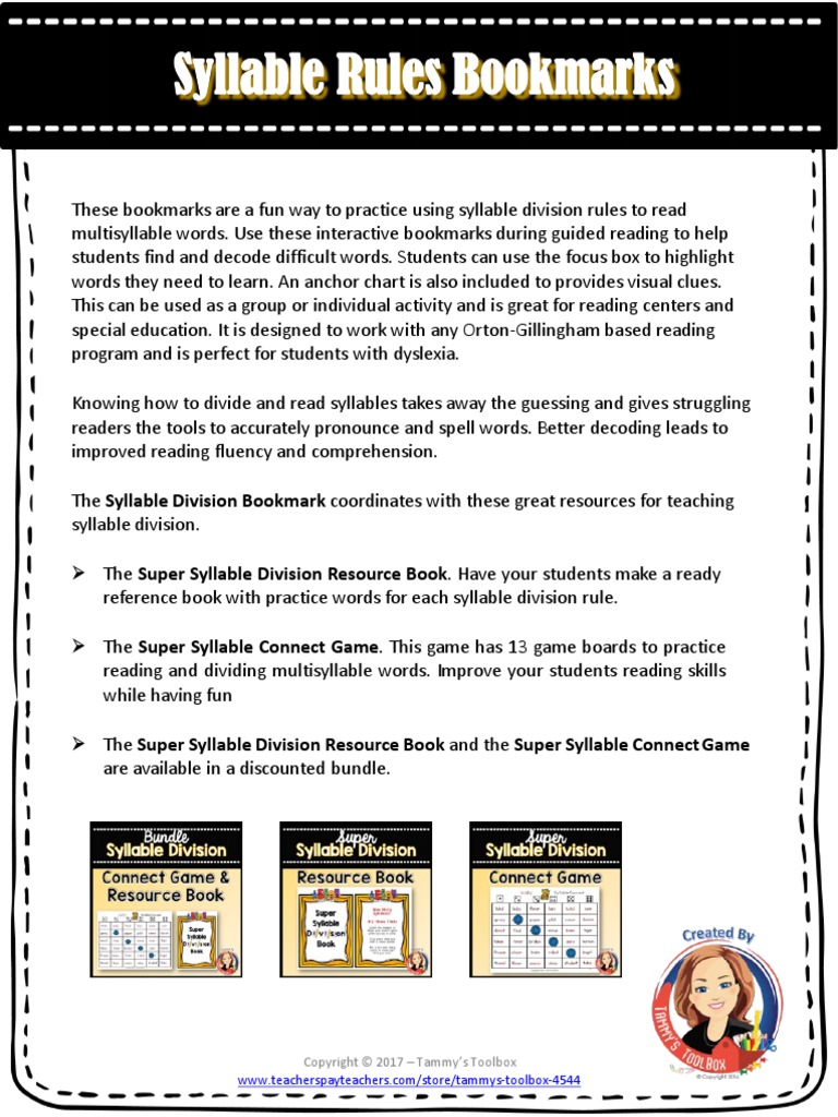 Syllable Rules Bookmarks | PDF | Communication | Human Communication