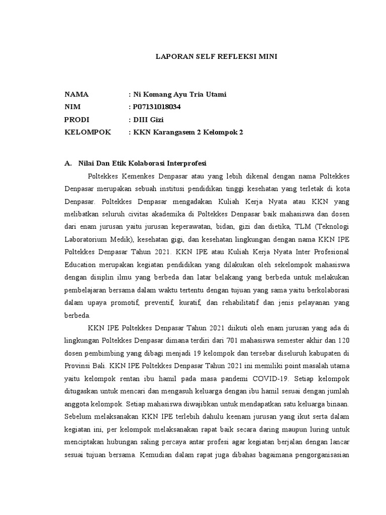 Laporan Self Refleksi Mini | PDF | Pengembangan Diri