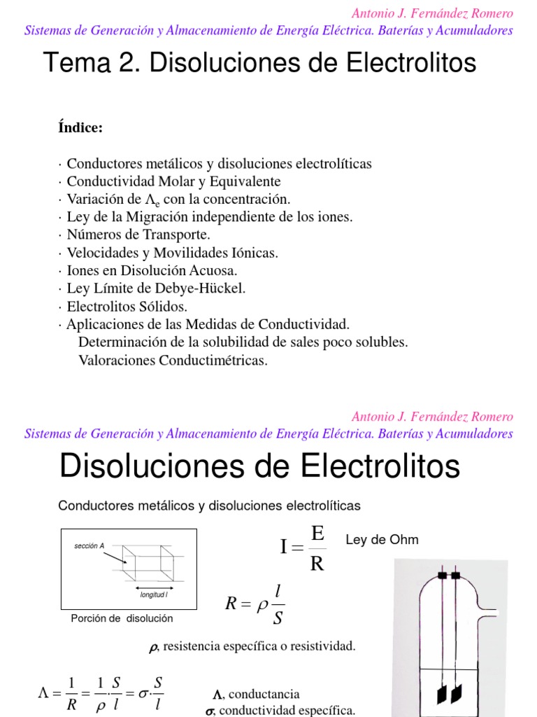 Tema 2. Disoluciones de Electrolitos 21-22 | PDF | Electrólito | Batería recargable