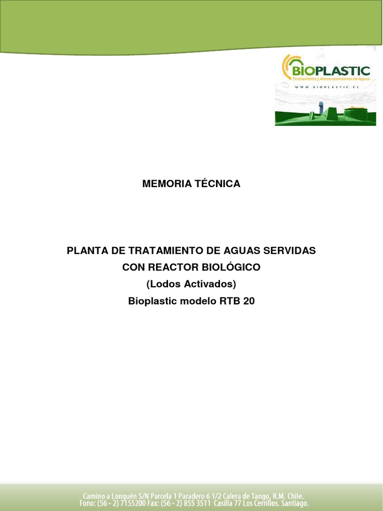 Memoria de Calculo RTB20 | PDF | Aguas residuales | Química