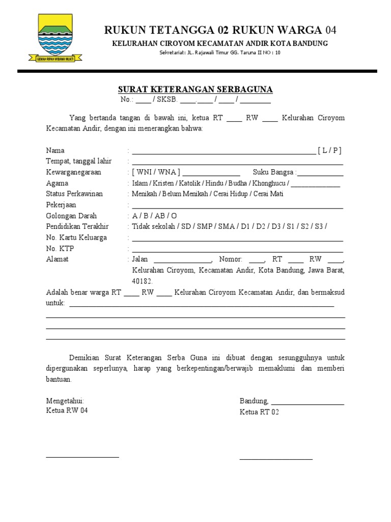 Data Penduduk RT 02 RW 04 Kelurahan Ciroyom | PDF