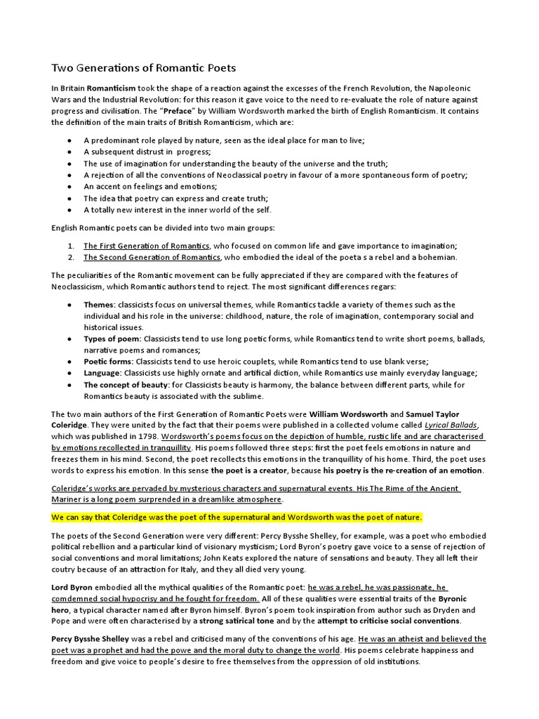 Two Generations of British Romantic Poets | PDF | Romanticism | Poetry