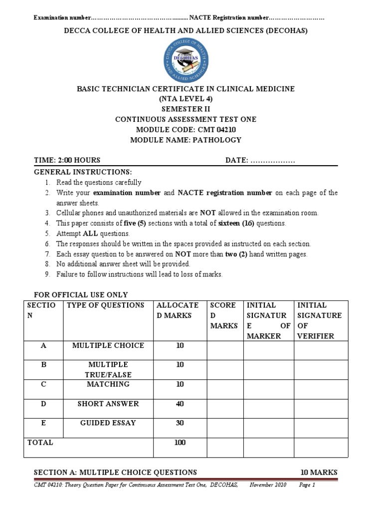 Examination Number .......... NACTE Registration Number | PDF ...