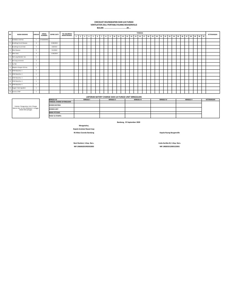 Checklist Ventilator ZOLL Portable | PDF