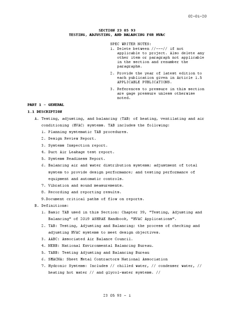 SECTION 23 05 93 Testing, Adjusting, and Balancing For Hvac | Download ...