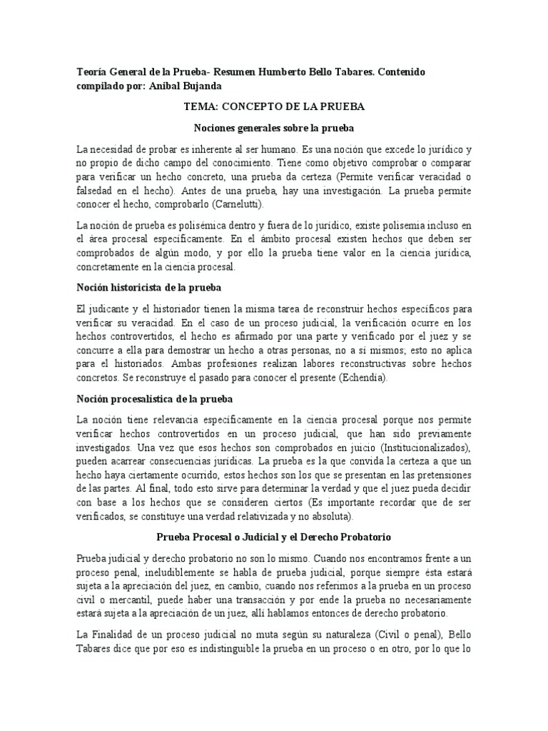 Resumen Libro de Humberto Bello Tabares | PDF | Evidencia (ley ...