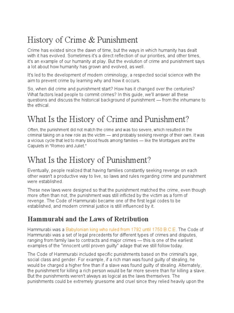 History of Crime & Punishment: Hammurabi and The Laws of Retribution | PDF | Prison | Crimes