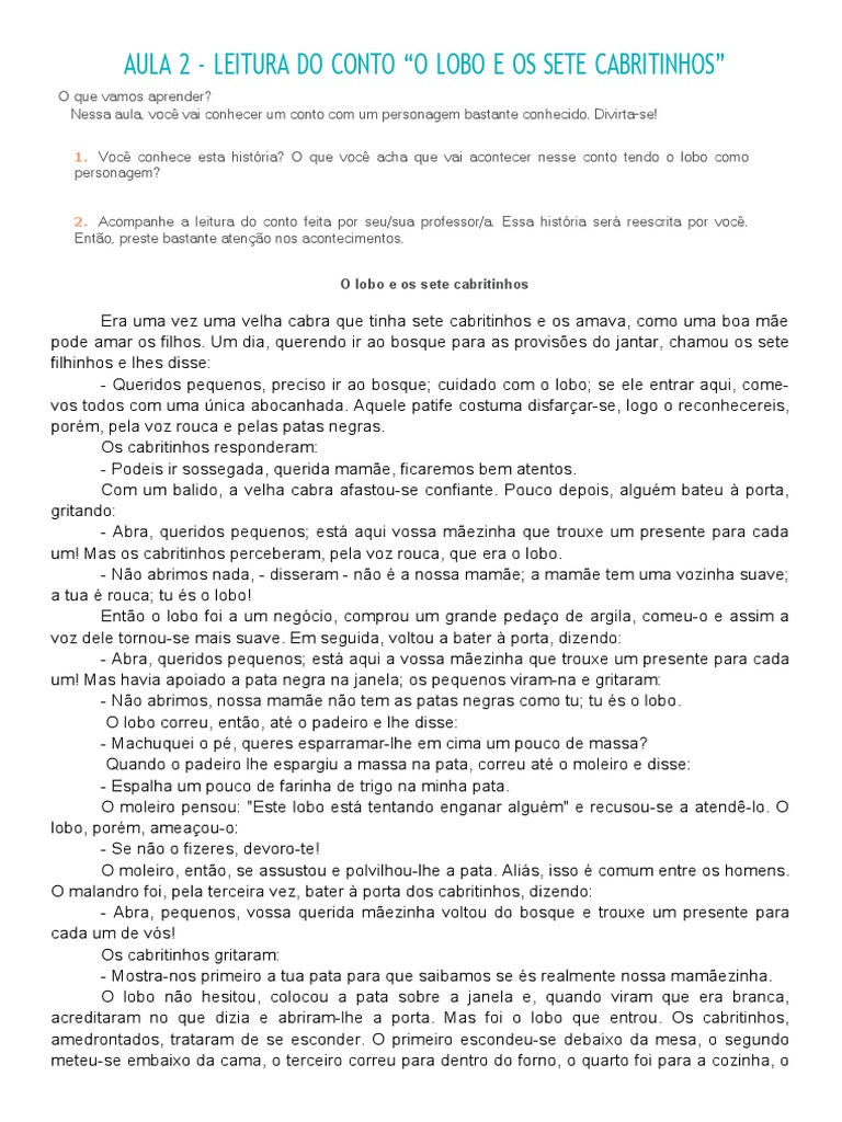 O Lobo e Os Sete Cabritinhos | PDF