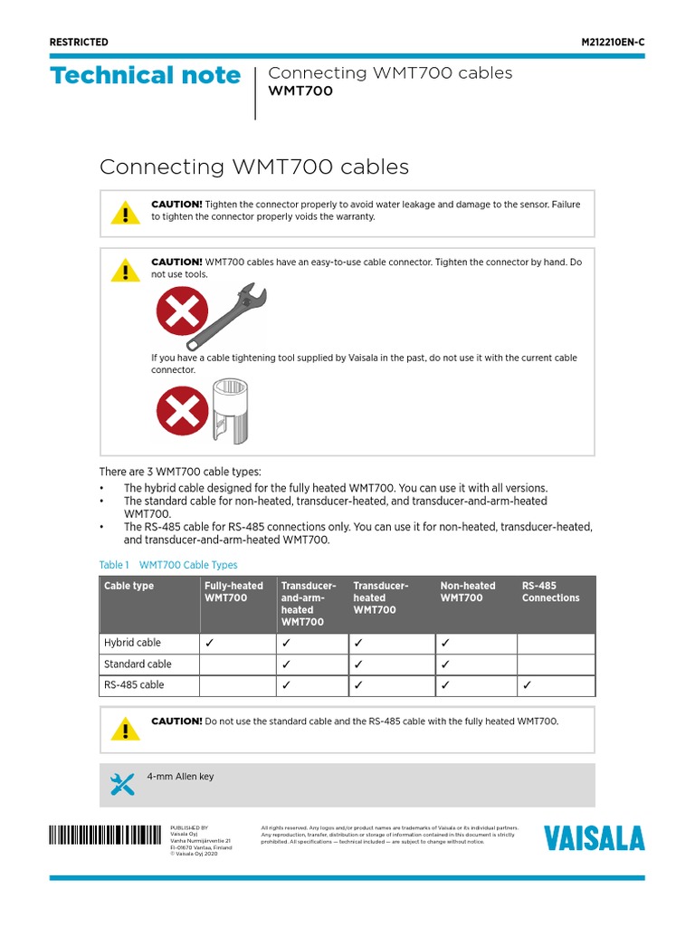 WMT700 Technical Note Connecting Cables | PDF | Electrical Connector ...