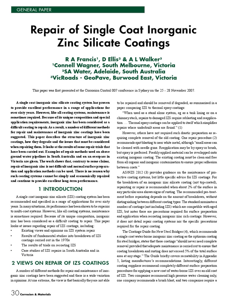 Repair of Single Coat Inorganic Zinc Sil | PDF | Corrosion | Rust