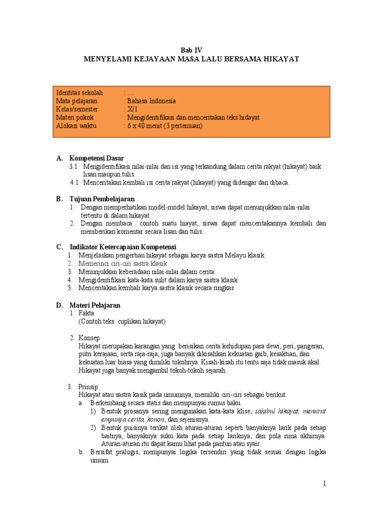 RPP Teks Hikayat | PDF