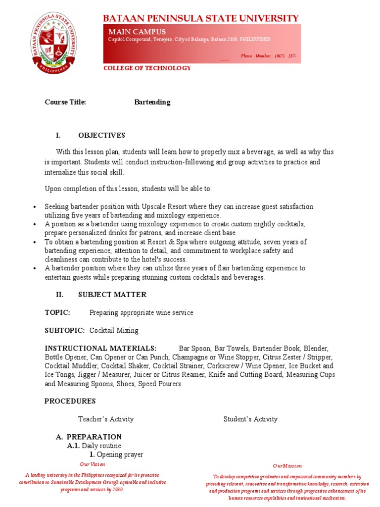 Semi Detailed Lesson Plan | PDF | Bartender | Sustainable Development