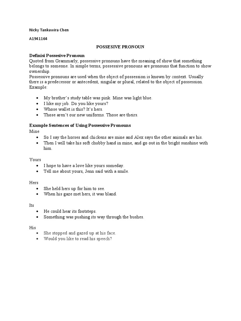 Pronouns: Possessive and Demonstrative Guide | PDF | Pronoun | Plural