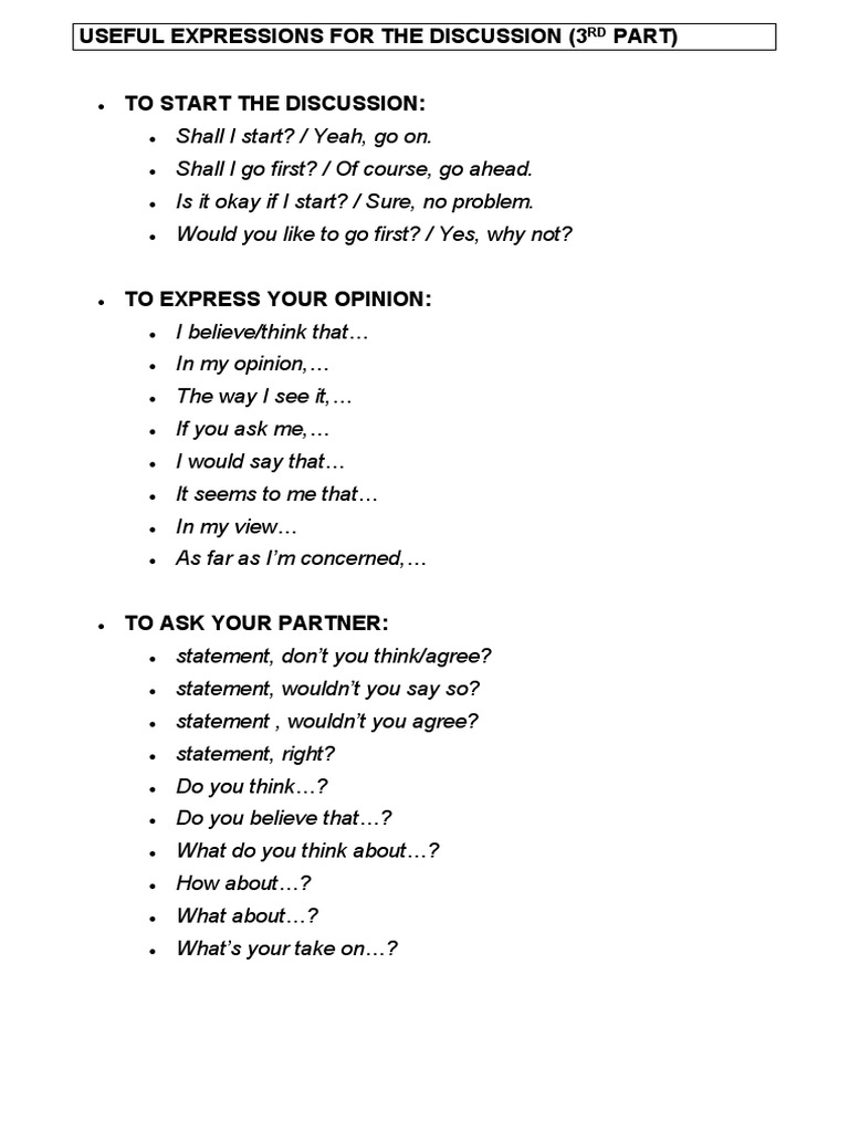 Useful Expressions For The Discussion | PDF
