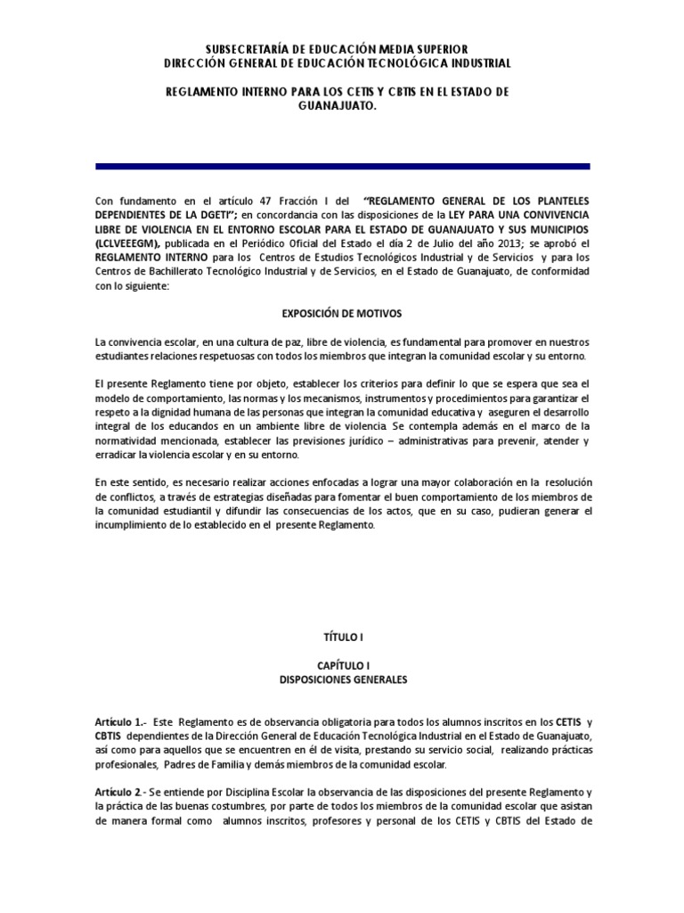 4 - 7 Reglamento Cetis y Cbtis Gto | PDF | Regulación | Maestros