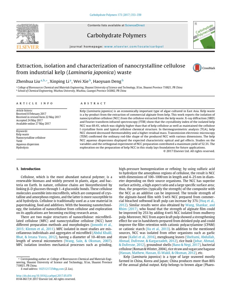 Carbohydrate Polymers: Zhenhua Liu, Xinping Li, Wei Xie, Haoyuan Deng ...