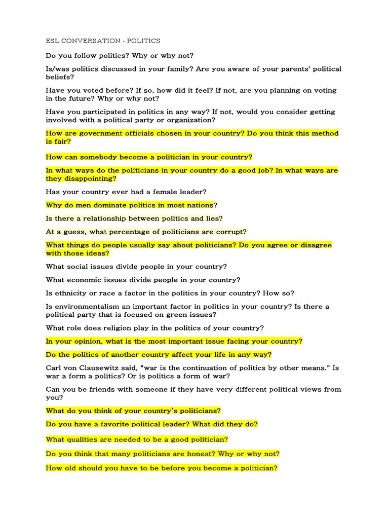 ESL CONVERSATION-politics | PDF | Political Science
