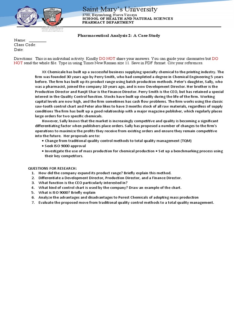 Name: Class Code: Date:: Pharmaceutical Analysis 2: A Case Study | PDF ...