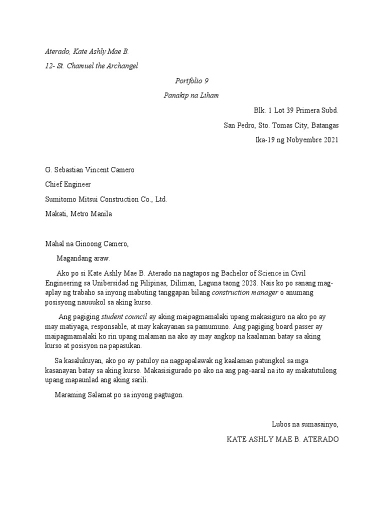 Example Panakip Na Liham | PDF