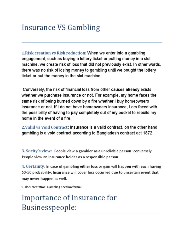 Insurance VS Gambling | PDF | Insurance | Gambling
