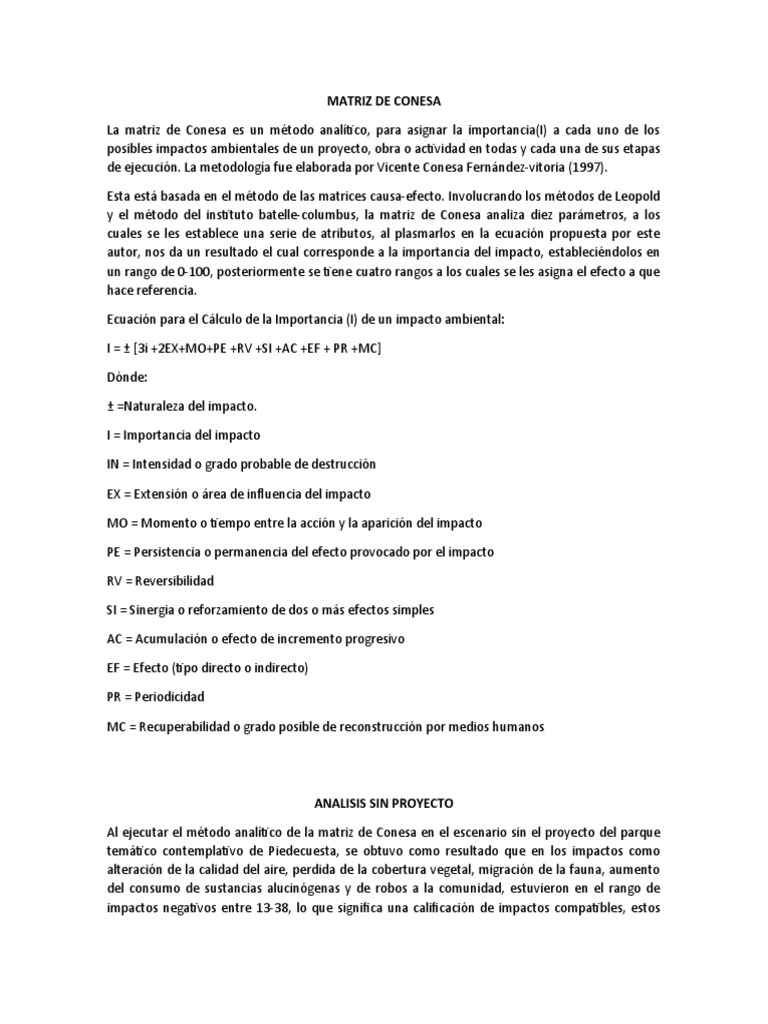 Analisis Matriz de Conesa | PDF | Suelo | Fauna