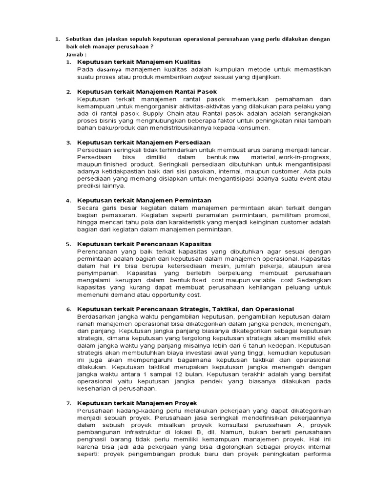 Jawaban Manajemen Operasi | PDF