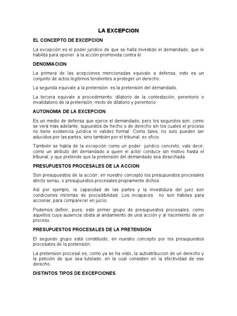 La Excepcion | PDF | Ley procesal | Demanda judicial