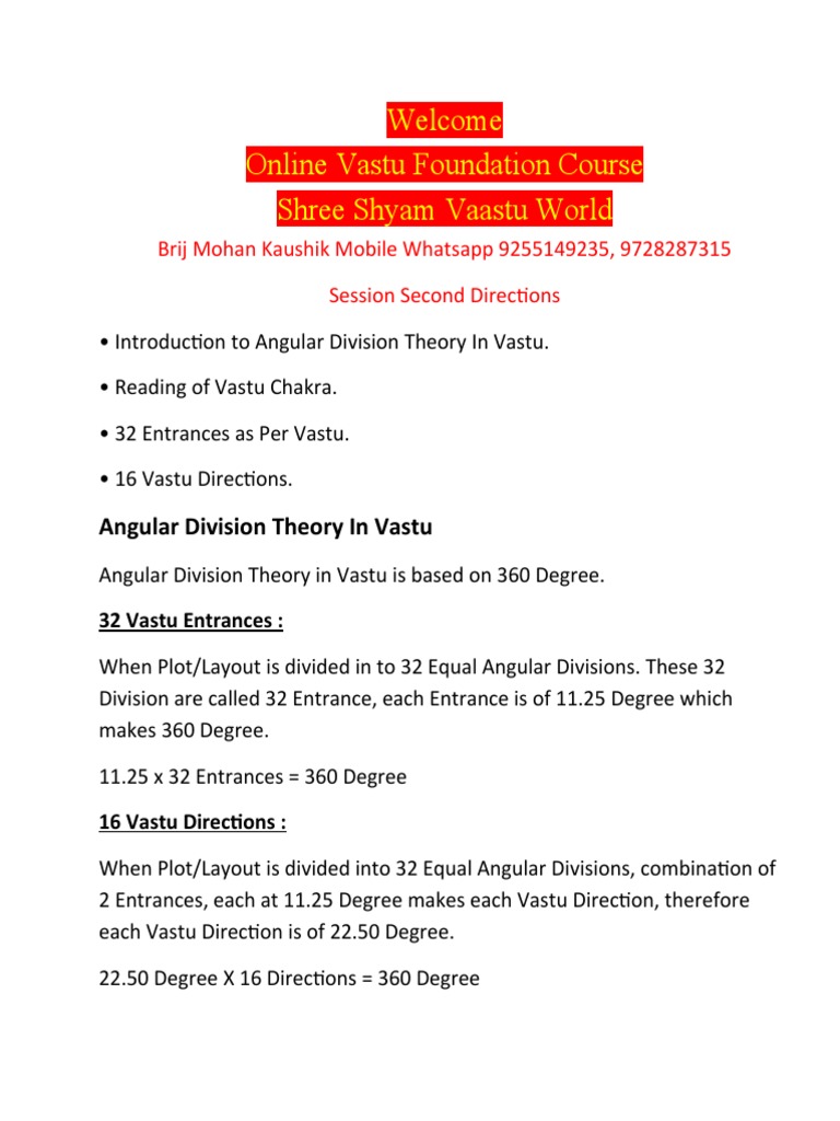 Welcome Online Vastu Foundation Course Shree Shyam Vaastu World | PDF