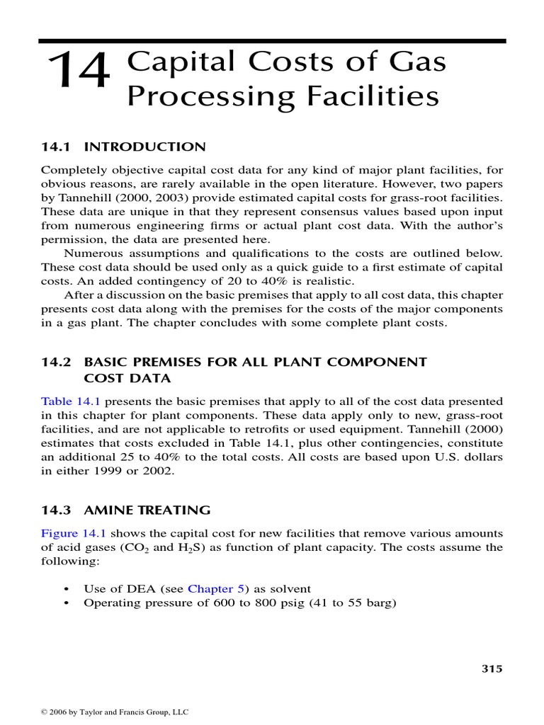 Capital Costs of Gas Processing Facilities: Table 14.1 | PDF | Natural ...