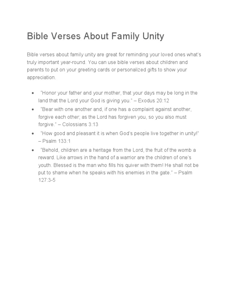 Bible Verses About Family Unity | PDF