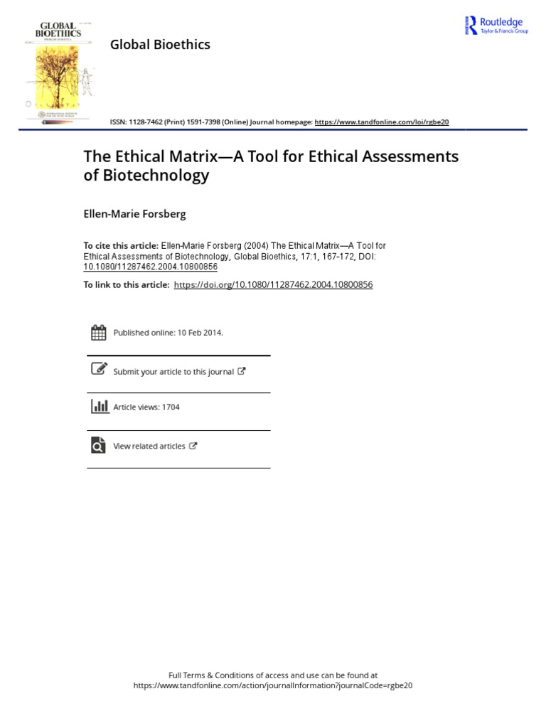 Forsberg, E-M.04 - Ethical Matrix - A Tool in Biotechnology | PDF ...