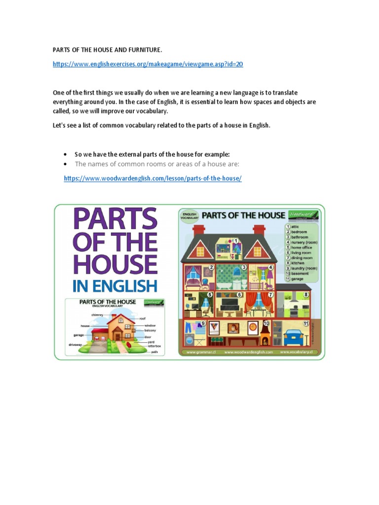 Parts of the House and Furniture Vocabulary | PDF | Room | Basement