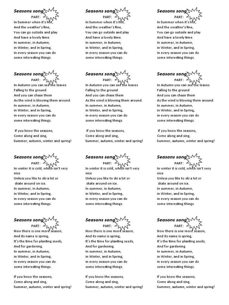 Seasons Song by Peter Weatherall - Text | PDF | Earth Phenomena | Seasons