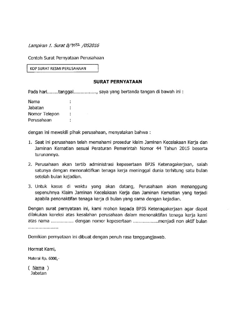 Contoh Surat Permohonan Koreksi Na Untuk Perusahaan | PDF